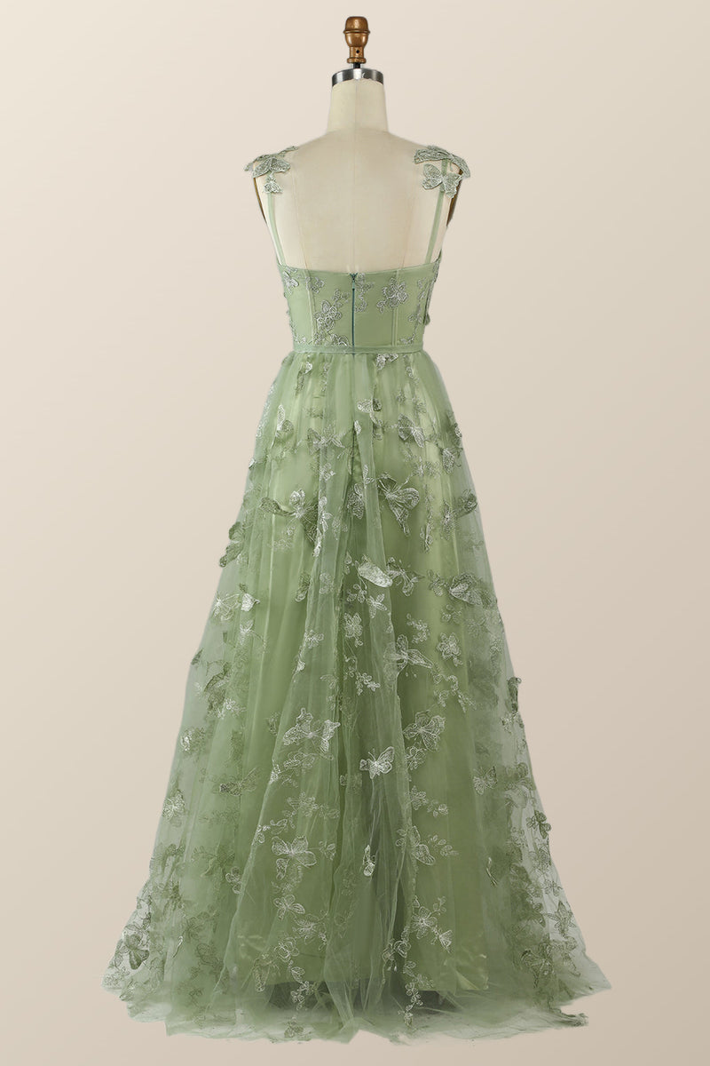 Sage Green Butterfly A-line Long Formal Dress – Ohmollydress