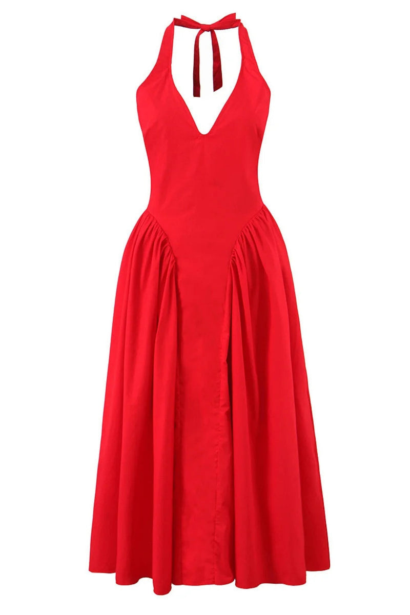 Red Halter Bow Back Long Sexy Party Dress – Ohmollydress