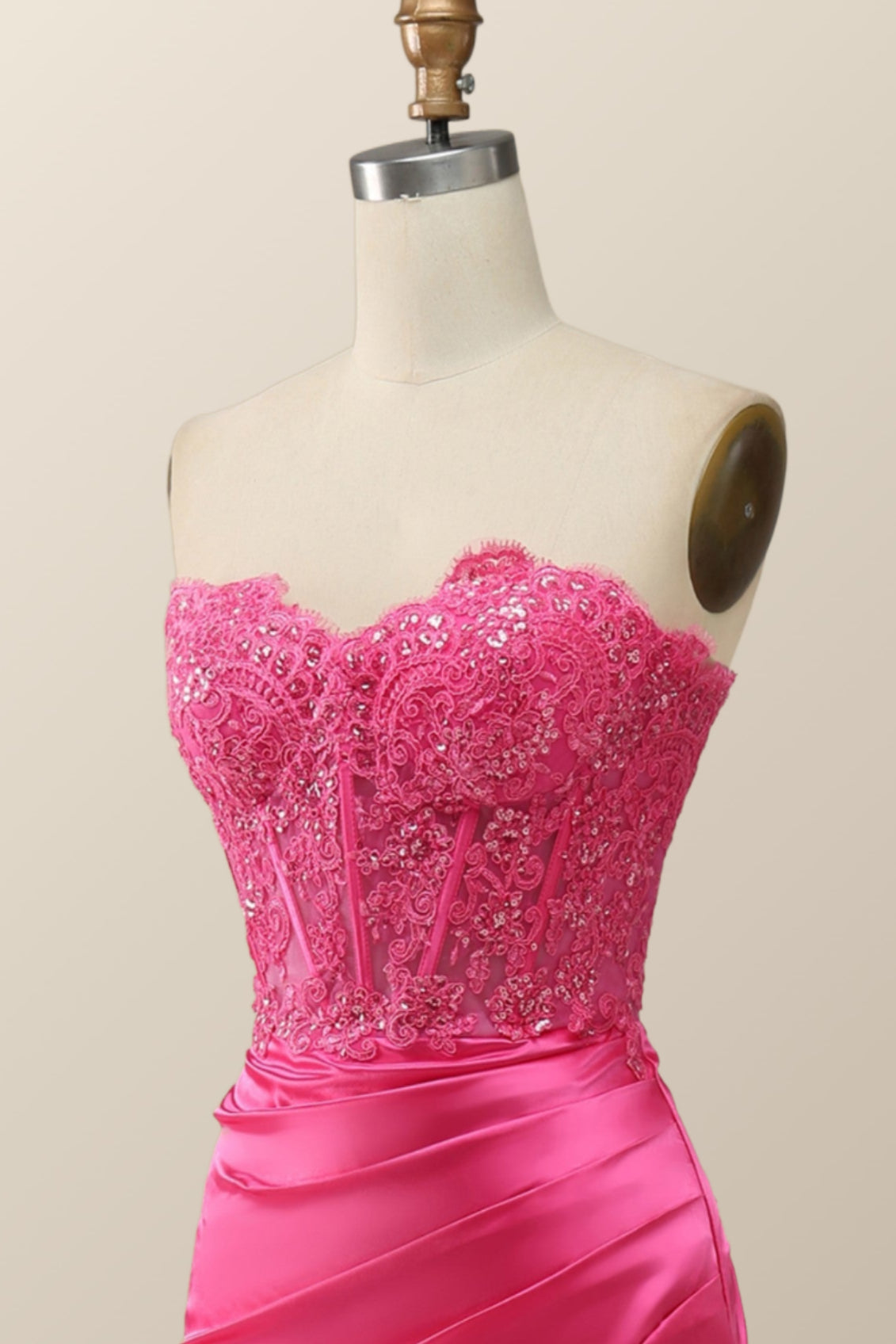Sexy Pink Sweetheart Lace And Satin Long Dress 158 00 158 00 On